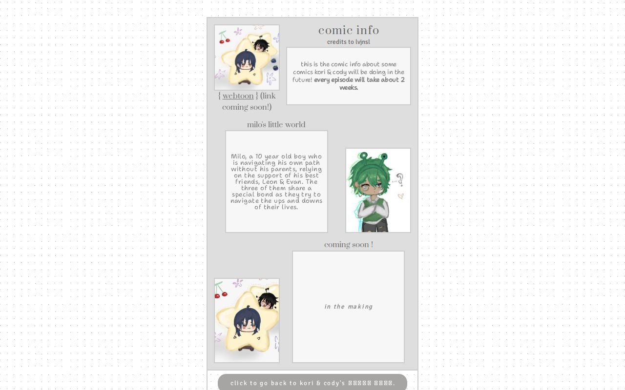 Kori & Cody's comic info